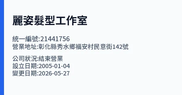 麗姿髮型工作室的照片-統編 21441756(彰化縣) 公司登記資料與營業項目詳細圖表