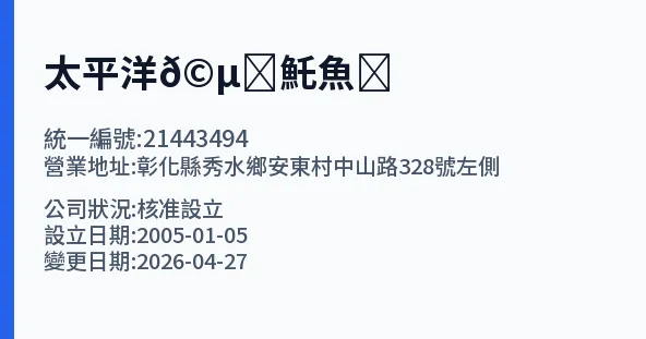 太平洋𩵚魠魚焿的照片-統編 21443494(彰化縣) 公司登記資料與營業項目詳細圖表