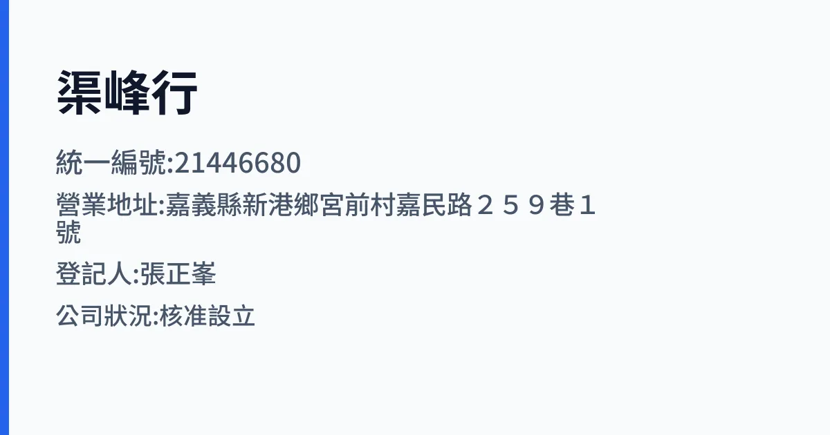 渠峰行 - 統編 21446680（嘉義縣） 公司登記資料與營業項目詳細圖表
