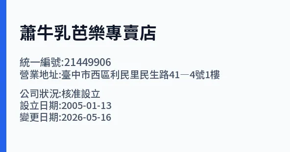 蕭牛乳芭樂專賣店的照片-統編 21449906(臺中市) 公司登記資料與營業項目詳細圖表