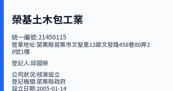 榮基土木包工業的照片-統編 21450115(苗栗縣) 公司登記資料與營業項目詳細圖表