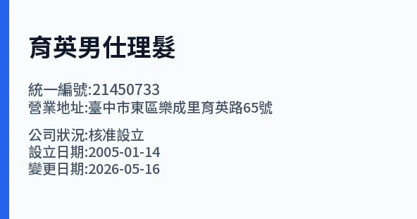育英男仕理髮的照片-統編 21450733(臺中市) 公司登記資料與營業項目詳細圖表