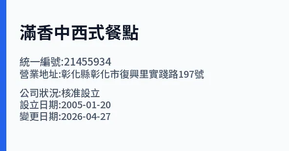 滿香中西式餐點的照片-統編 21455934(彰化縣) 公司登記資料與營業項目詳細圖表