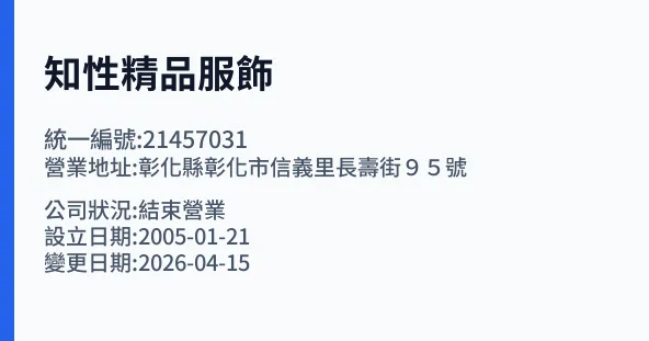 知性精品服飾的照片-統編 21457031(彰化縣) 公司登記資料與營業項目詳細圖表