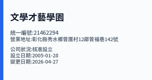 文學才藝學園的照片-統編 21462294(彰化縣) 公司登記資料與營業項目詳細圖表