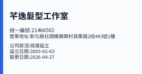 芊逸髮型工作室的照片-統編 21466502(彰化縣) 公司登記資料與營業項目詳細圖表