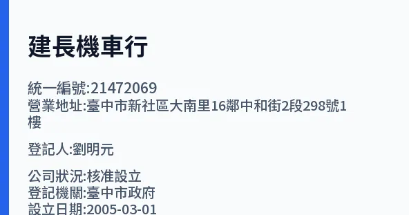 建長機車行的照片-統編 21472069(臺中市) 公司登記資料與營業項目詳細圖表