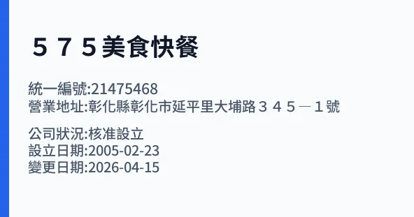 ５７５美食快餐的照片-統編 21475468(彰化縣) 公司登記資料與營業項目詳細圖表