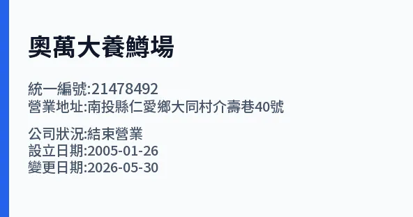 奧萬大養鱒場的照片-統編 21478492(南投縣) 公司登記資料與營業項目詳細圖表