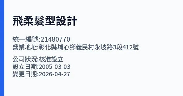 飛柔髮型設計的照片-統編 21480770(彰化縣) 公司登記資料與營業項目詳細圖表