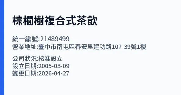 棕櫚樹複合式茶飲的照片-統編 21489499(臺中市) 公司登記資料與營業項目詳細圖表