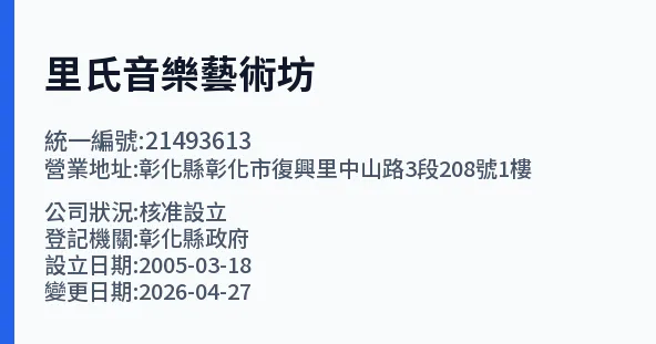 里氏音樂藝術坊的照片-統編 21493613(彰化縣) 公司登記資料與營業項目詳細圖表