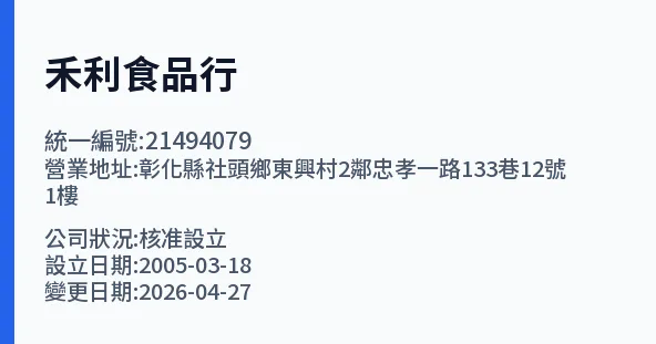 禾利食品行的照片-統編 21494079(彰化縣) 公司登記資料與營業項目詳細圖表