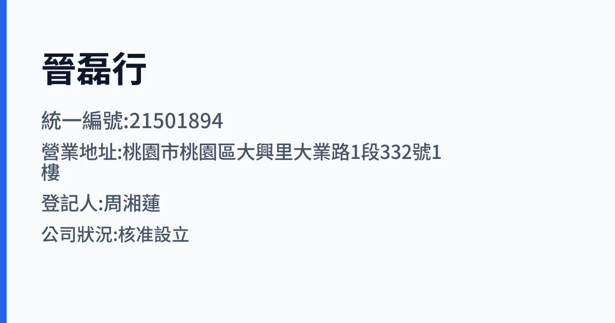 晉磊行 - 統編 21501894(桃園市) 公司登記資料與營業項目詳細圖表