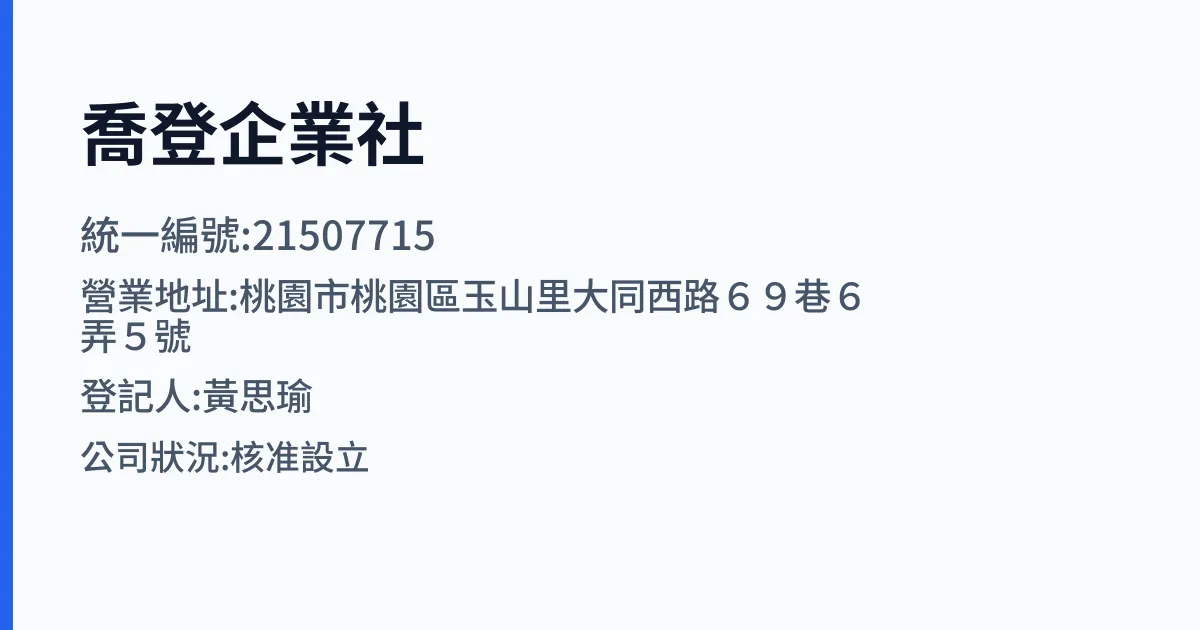 喬登企業社 - 統編 21507715(桃園市) 公司登記資料與營業項目詳細圖表