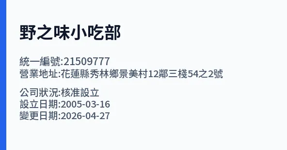 野之味小吃部的照片-統編 21509777(花蓮縣) 公司登記資料與營業項目詳細圖表