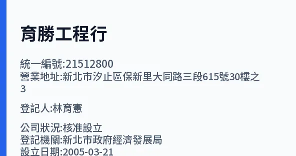 育勝工程行的照片-統編 21512800(新北市) 公司登記資料與營業項目詳細圖表