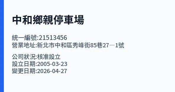 中和鄉親停車場的照片-統編 21513456(新北市) 公司登記資料與營業項目詳細圖表