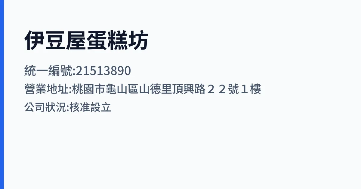 伊豆屋蛋糕坊 - 統編 21513890（桃園市） 公司登記資料與營業項目詳細圖表