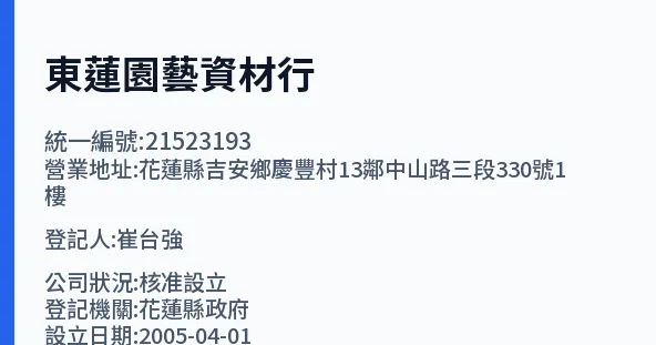 東蓮園藝資材行的照片-統編 21523193(花蓮縣) 公司登記資料與營業項目詳細圖表