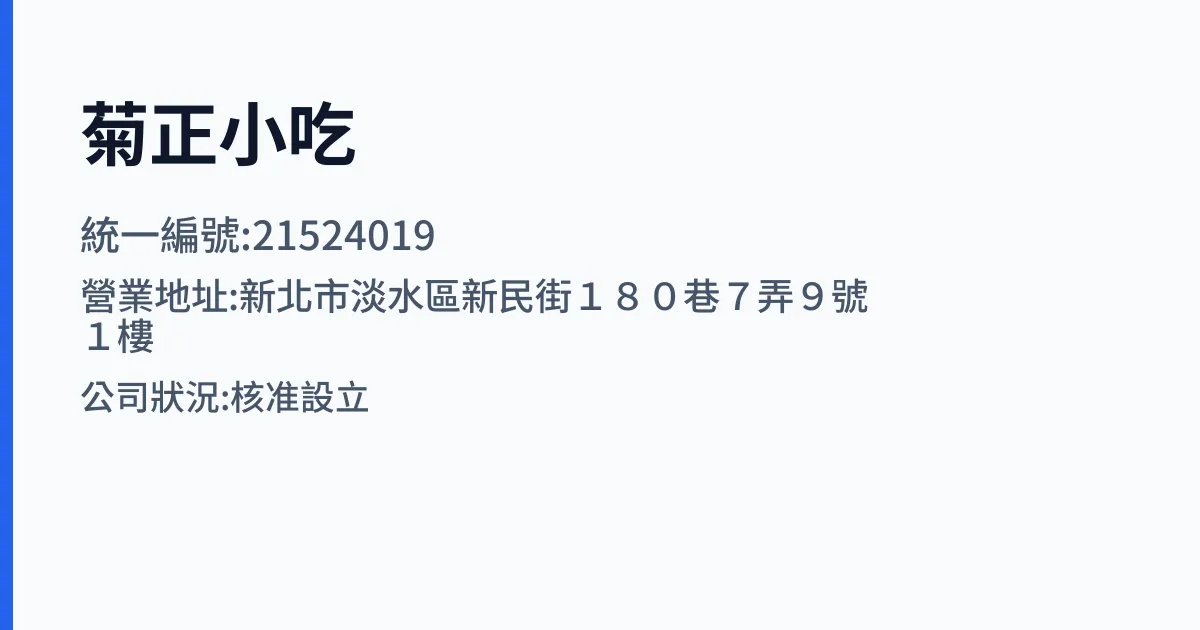 菊正小吃 - 統編 21524019(新北市) 公司登記資料與營業項目詳細圖表