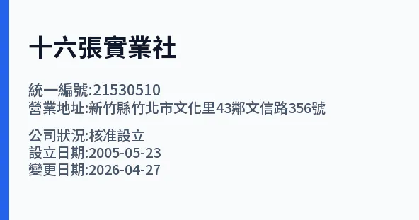 十六張實業社的照片-統編 21530510(新竹縣) 公司登記資料與營業項目詳細圖表