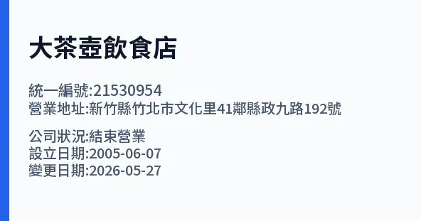 大茶壺飲食店的照片-統編 21530954(新竹縣) 公司登記資料與營業項目詳細圖表