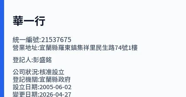 華一行的照片-統編 21537675(宜蘭縣) 公司登記資料與營業項目詳細圖表