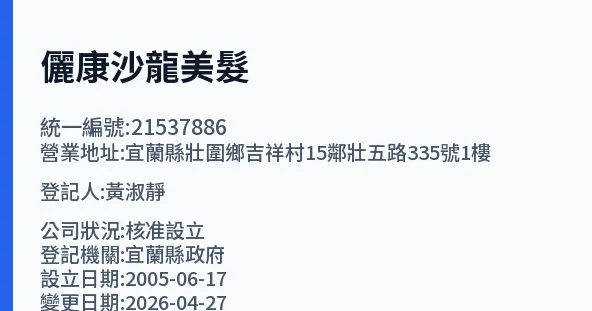 儷康沙龍美髮的照片-統編 21537886(宜蘭縣) 公司登記資料與營業項目詳細圖表