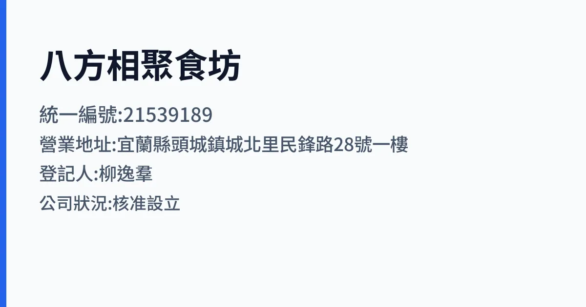 八方相聚食坊 - 統編 21539189(宜蘭縣) 公司登記資料與營業項目詳細圖表