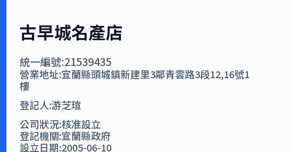 古早城名產店的照片-統編 21539435(宜蘭縣) 公司登記資料與營業項目詳細圖表