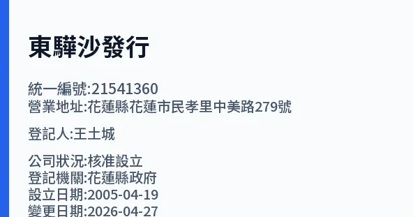東驊沙發行的照片-統編 21541360(花蓮縣) 公司登記資料與營業項目詳細圖表