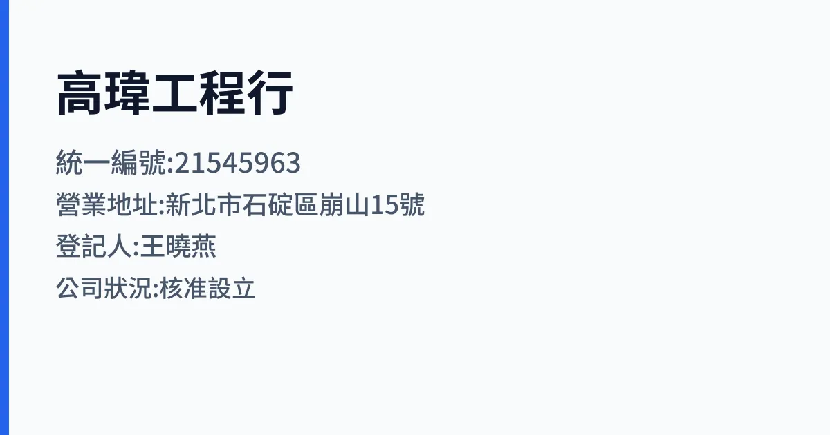 高瑋工程行 - 統編 21545963(新北市) 公司登記資料與營業項目詳細圖表