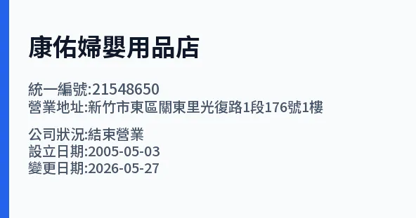 康佑婦嬰用品店的照片-統編 21548650(新竹市) 公司登記資料與營業項目詳細圖表