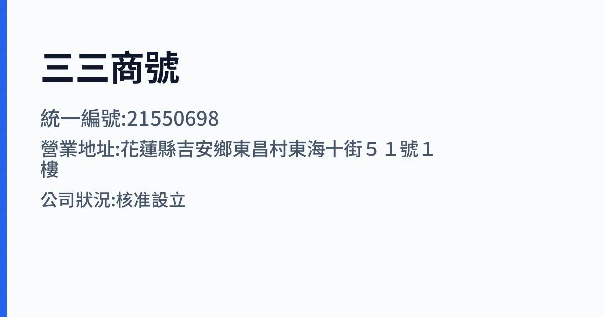 三三商號 - 統編 21550698(花蓮縣) 公司登記資料與營業項目詳細圖表
