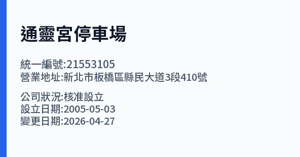 通靈宮停車場的照片-統編 21553105(新北市) 公司登記資料與營業項目詳細圖表