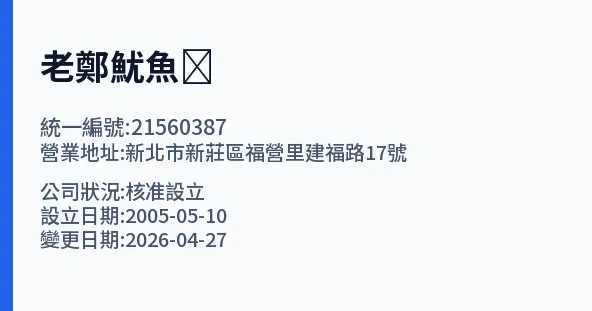 老鄭魷魚焿的照片-統編 21560387(新北市) 公司登記資料與營業項目詳細圖表