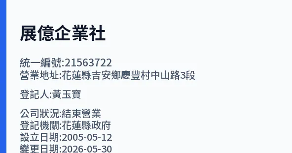 展億企業社的照片-統編 21563722(花蓮縣) 公司登記資料與營業項目詳細圖表