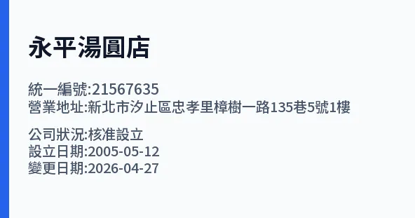 永平湯圓店的照片-統編 21567635(新北市) 公司登記資料與營業項目詳細圖表
