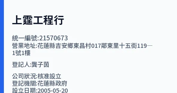 上霆工程行的照片-統編 21570673(花蓮縣) 公司登記資料與營業項目詳細圖表