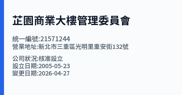 芷園商業大樓管理委員會的照片-統編 21571244(新北市) 公司登記資料與營業項目詳細圖表