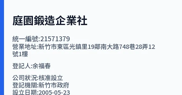 庭園鍛造企業社的照片-統編 21571379(新竹市) 公司登記資料與營業項目詳細圖表