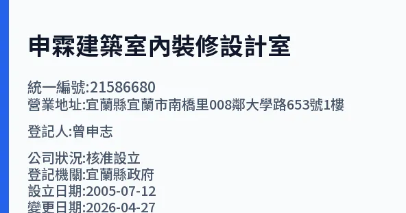 申霖建築室內裝修設計室的照片-統編 21586680(宜蘭縣) 公司登記資料與營業項目詳細圖表