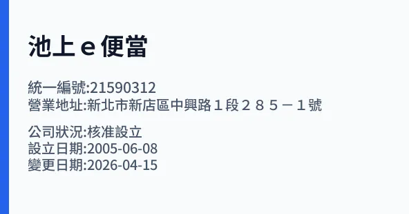 池上ｅ便當的照片-統編 21590312(新北市) 公司登記資料與營業項目詳細圖表