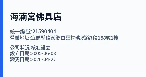 海湳宮佛具店的照片-統編 21590404(宜蘭縣) 公司登記資料與營業項目詳細圖表