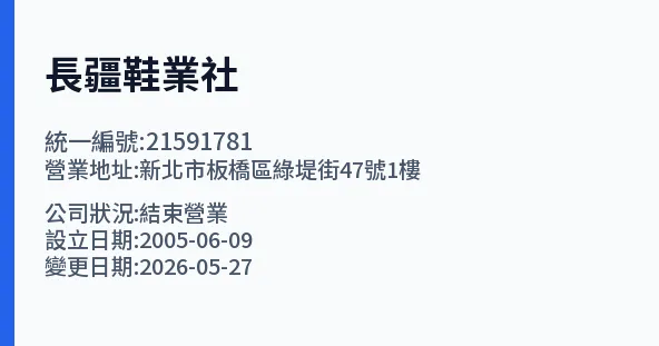 長疆鞋業社的照片-統編 21591781(新北市) 公司登記資料與營業項目詳細圖表