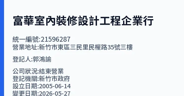 富華室內裝修設計工程企業行的照片-統編 21596287(新竹市) 公司登記資料與營業項目詳細圖表