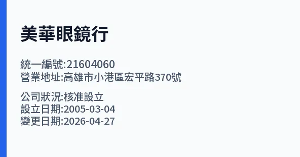 美華眼鏡行的照片-統編 21604060(高雄市) 公司登記資料與營業項目詳細圖表