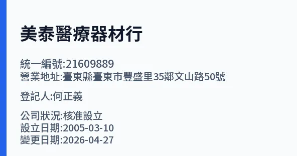 美泰醫療器材行的照片-統編 21609889(臺東縣) 公司登記資料與營業項目詳細圖表