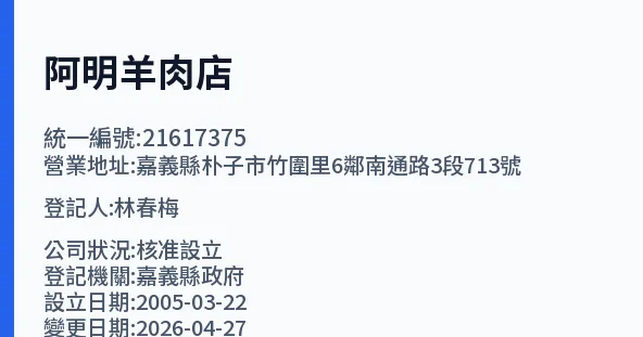 阿明羊肉店的照片-統編 21617375(嘉義縣) 公司登記資料與營業項目詳細圖表